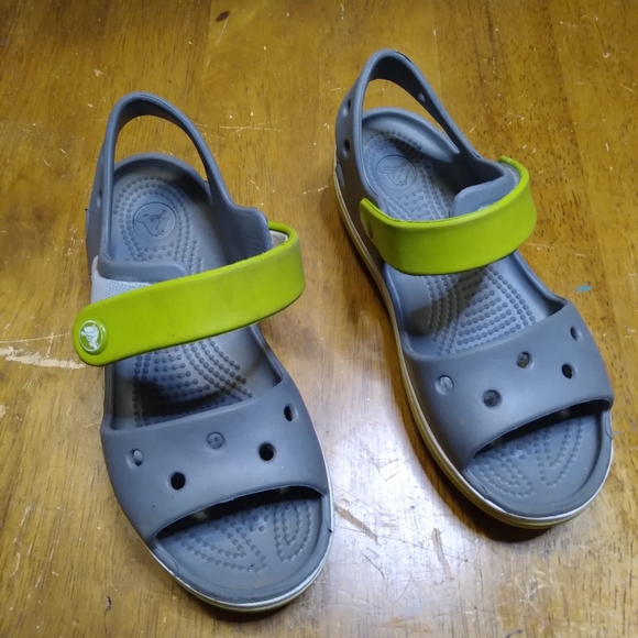 CROCS | Shoes | Croc Sandals Adjustable Strap Green Gray | Poshmark